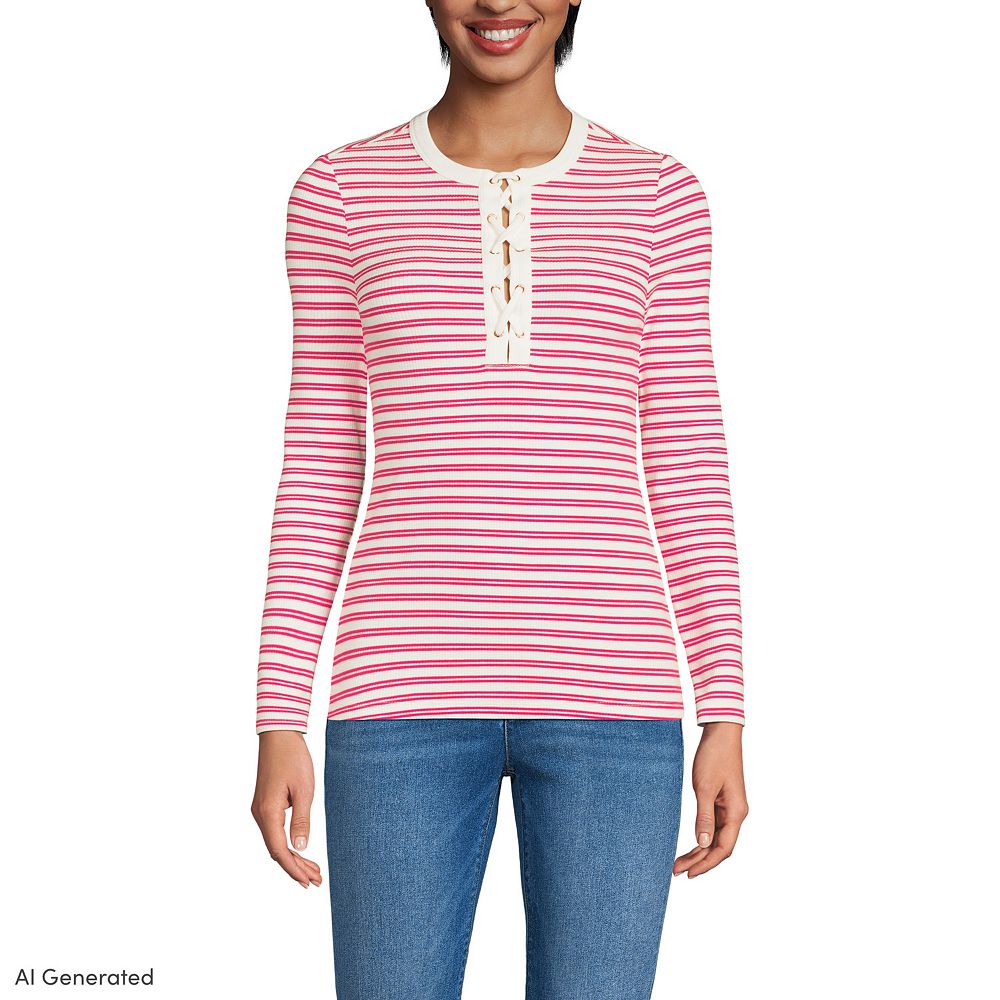 Women's Lands' End Polished Rib Tie Henley Top