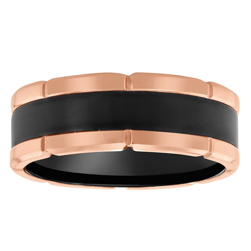 Steel Nation Men's Stainless Steel with Black & Rose Ion Plated Strip Ring