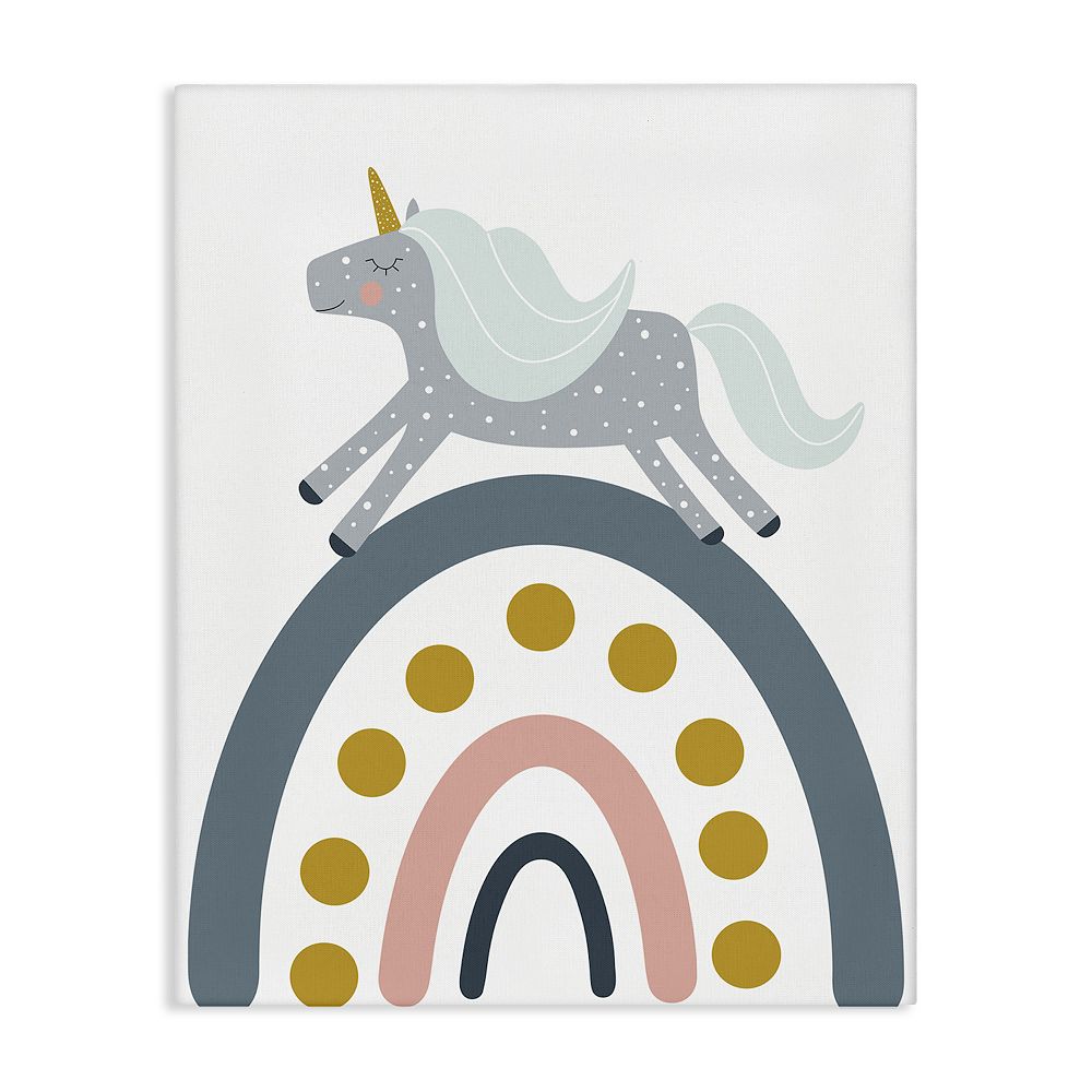 Stupell Home Decor Neutral Unicorn over Rainbow Canvas Wall Art