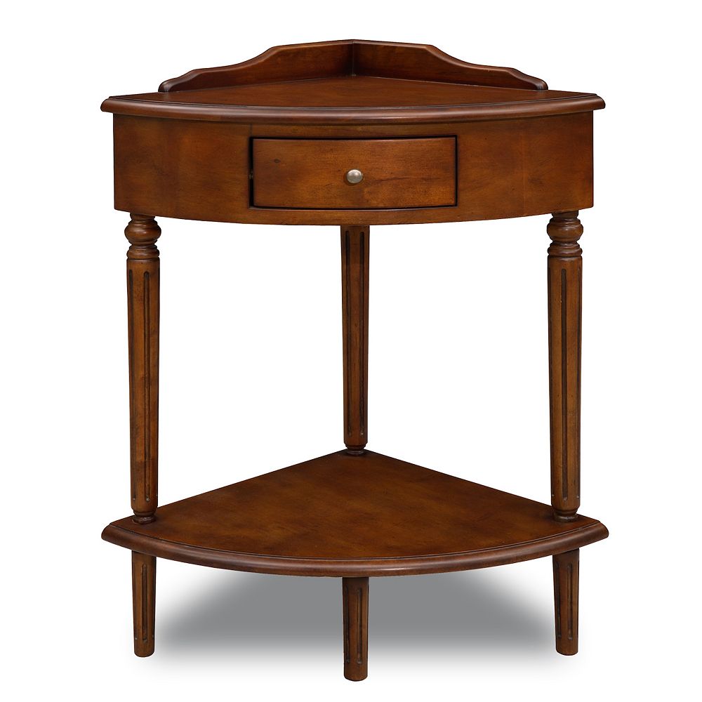 Leick Furniture Coastal Solid Wood Corner Wedge Table with Drawer