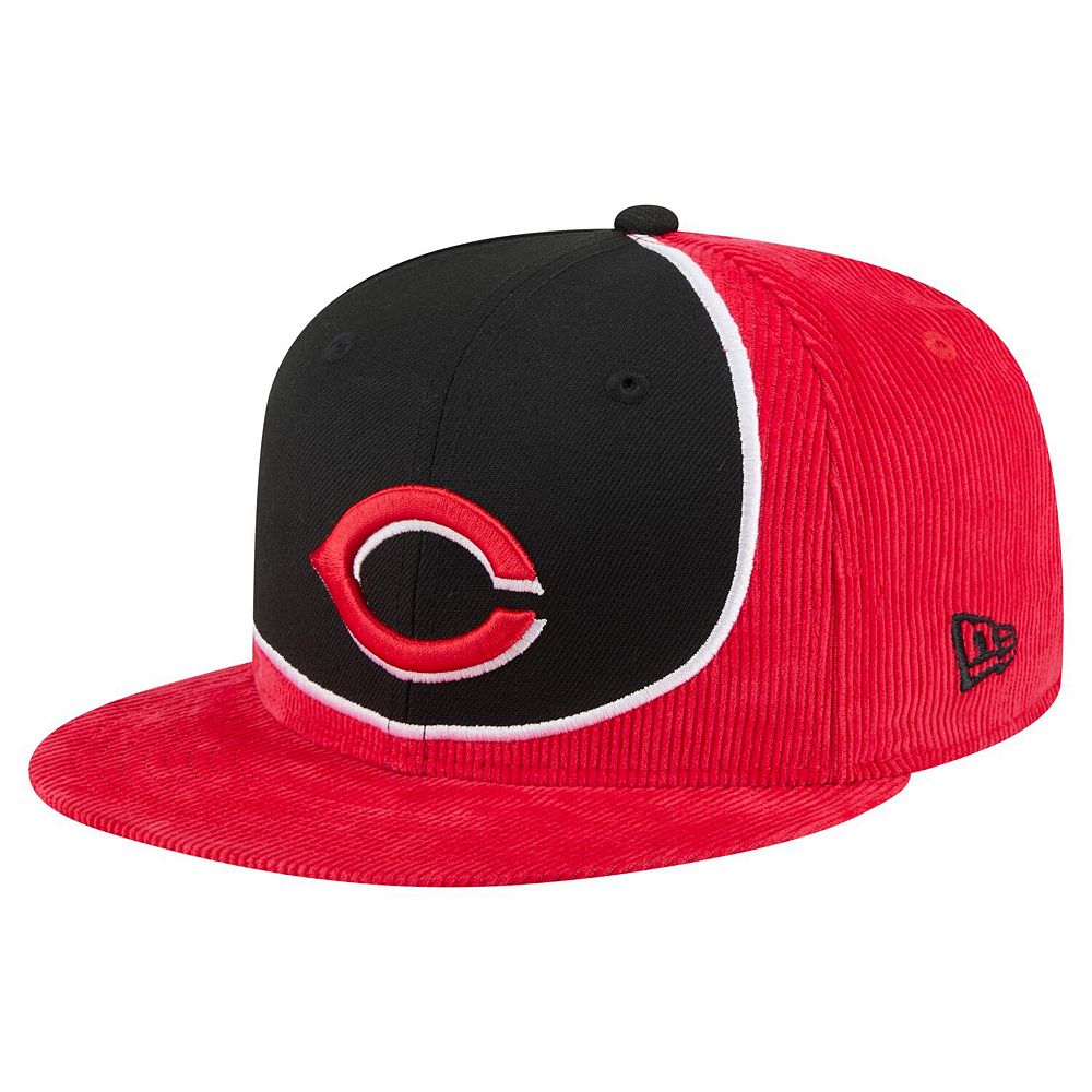 Men's New Era Red/Black Cincinnati Reds Retro Split Corduroy Snapback Hat