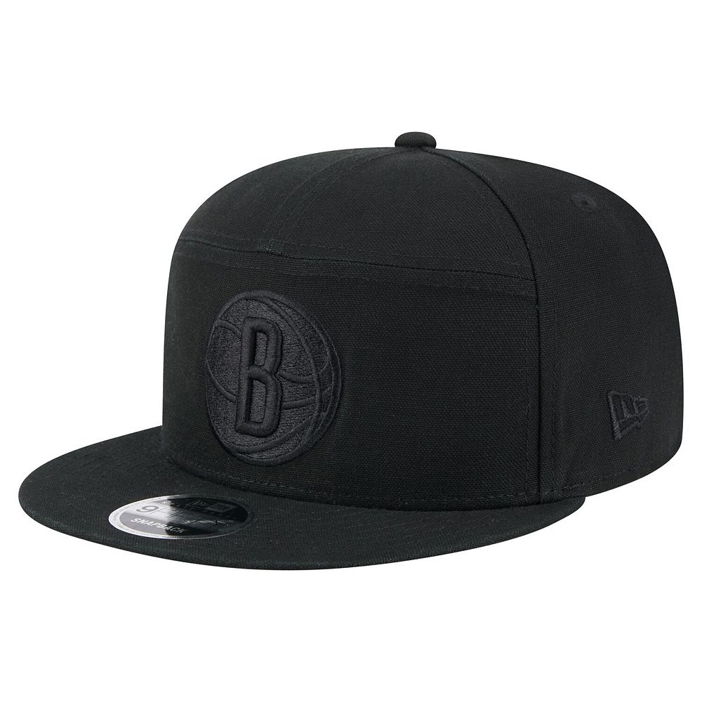 Men's New Era Black Brooklyn Nets Adventure Canvas Split Panel 9FIFTY Snapback Hat