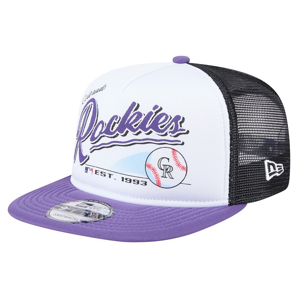 Men's New Era White/Purple Colorado Rockies Retro Script Trucker 9FIFTY ...