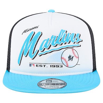 Men's New Era White/Blue Miami Marlins Retro Script Trucker 9FIFTY ...