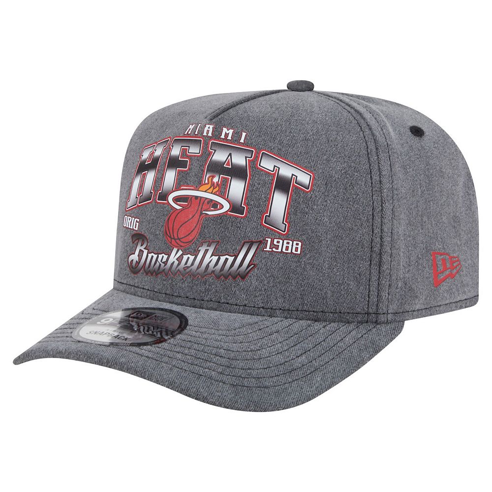 Men's New Era Charcoal Miami Heat Throwback Washed Pre-Curved 9FIFTY ...