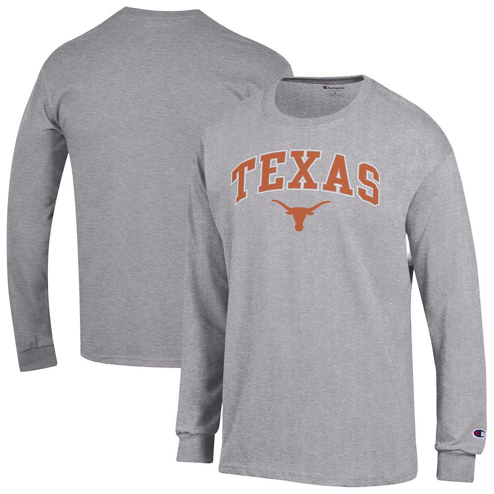 Men's Champion Heather Gray Texas Longhorns Arch Over Logo Long Sleeve ...