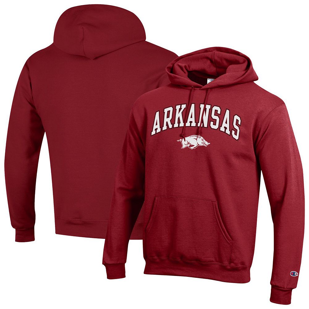 Men's Champion Crimson Arkansas Razorbacks Arched Logo Fleece Pullover ...