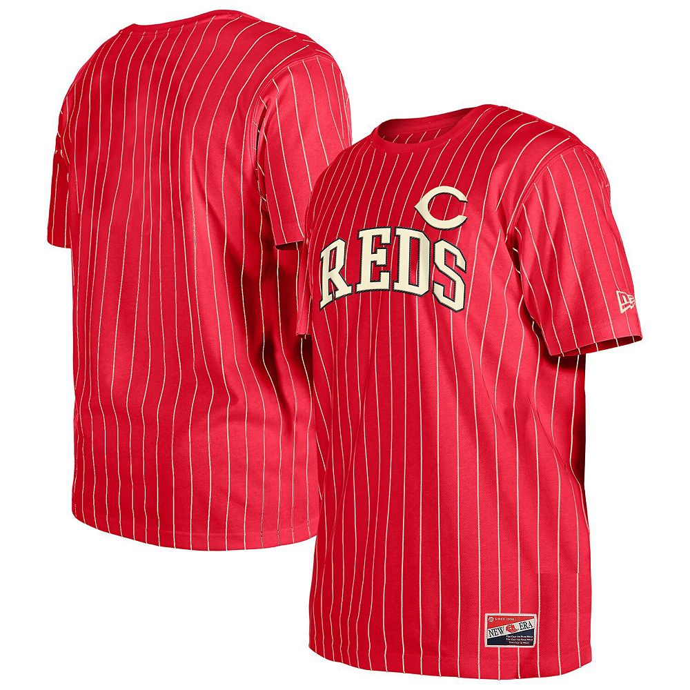 Men's New Era Red Cincinnati Reds Throwback Pinstripe T-Shirt