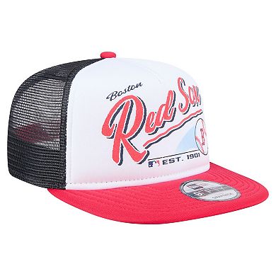 Men's New Era White/Red Boston Red Sox Retro Script Trucker 9FIFTY ...