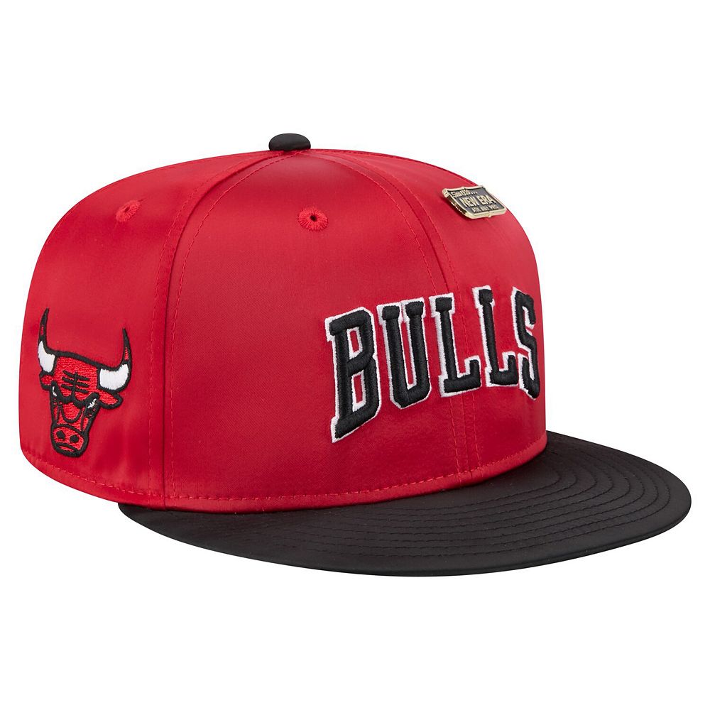 Men's New Era Red/Black Chicago Bulls Throwback Satin Vintage Pin Two-Tone 59FIFTY Fitted Hat