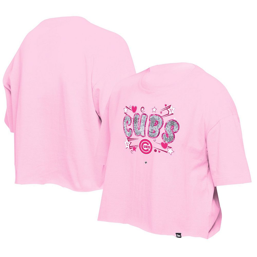 Girls Youth New Era Light Pink Chicago Cubs Flip Sequin Team T-Shirt