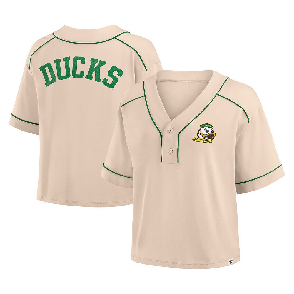 Women's Fanatics Tan Oregon Ducks Oversized Dominant Force Cropped V ...