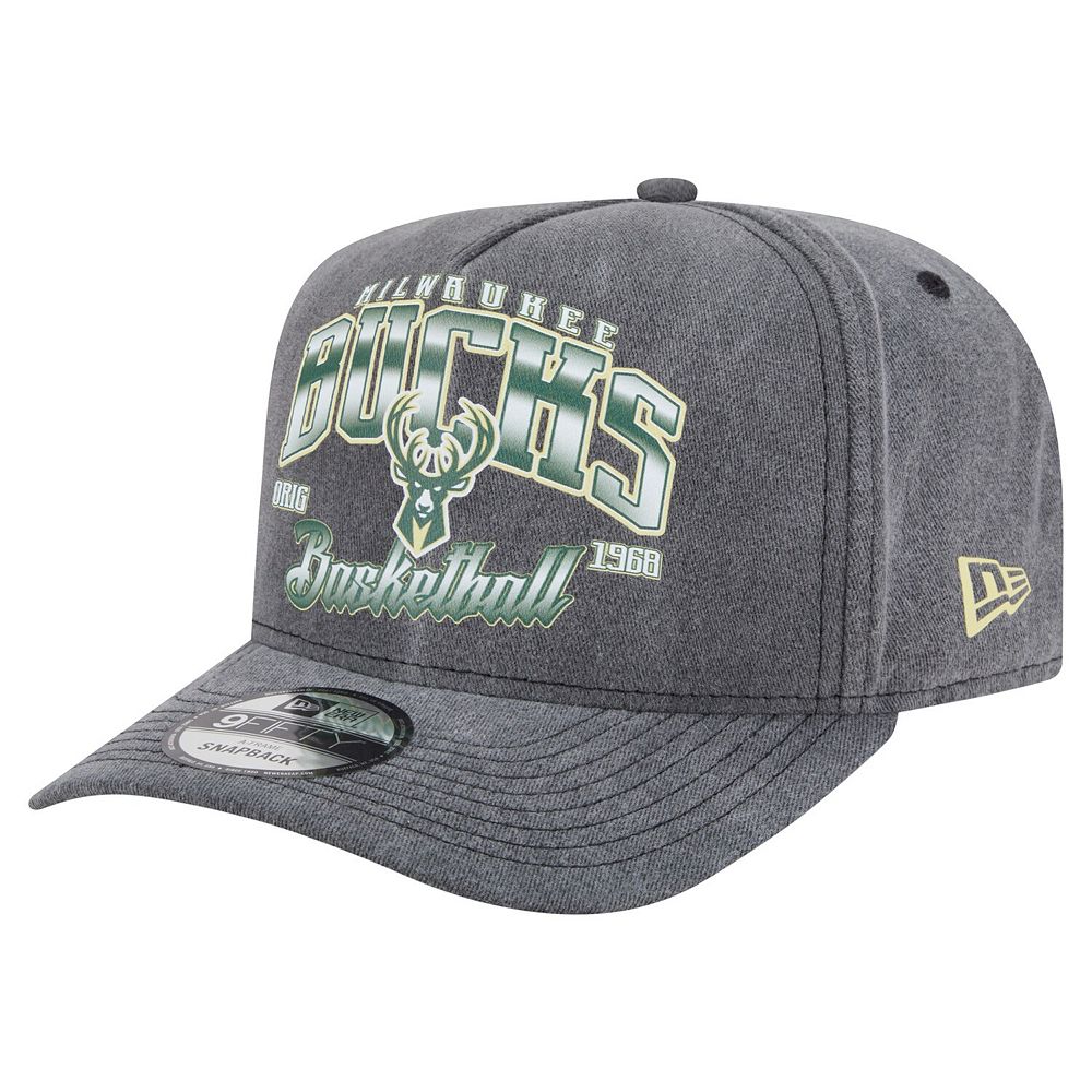 Men's New Era Charcoal Milwaukee Bucks Throwback Washed Pre-Curved ...