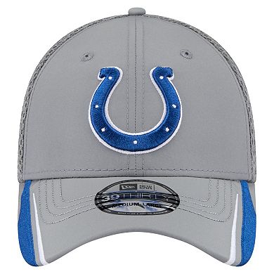 Men's New Era Gray Indianapolis Colts Game Day Linear 39THIRTY Flex Hat