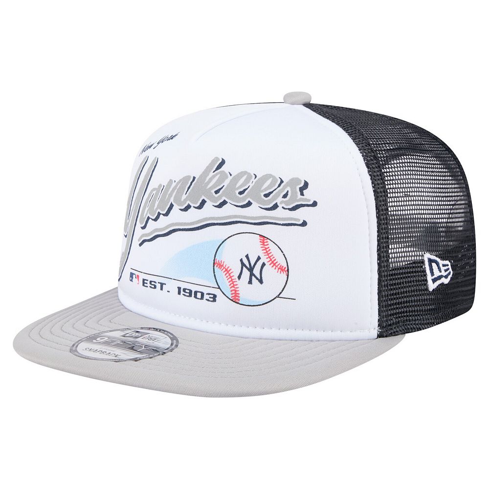 Men's New Era White/Gray New York Yankees Retro Script Trucker 9FIFTY ...