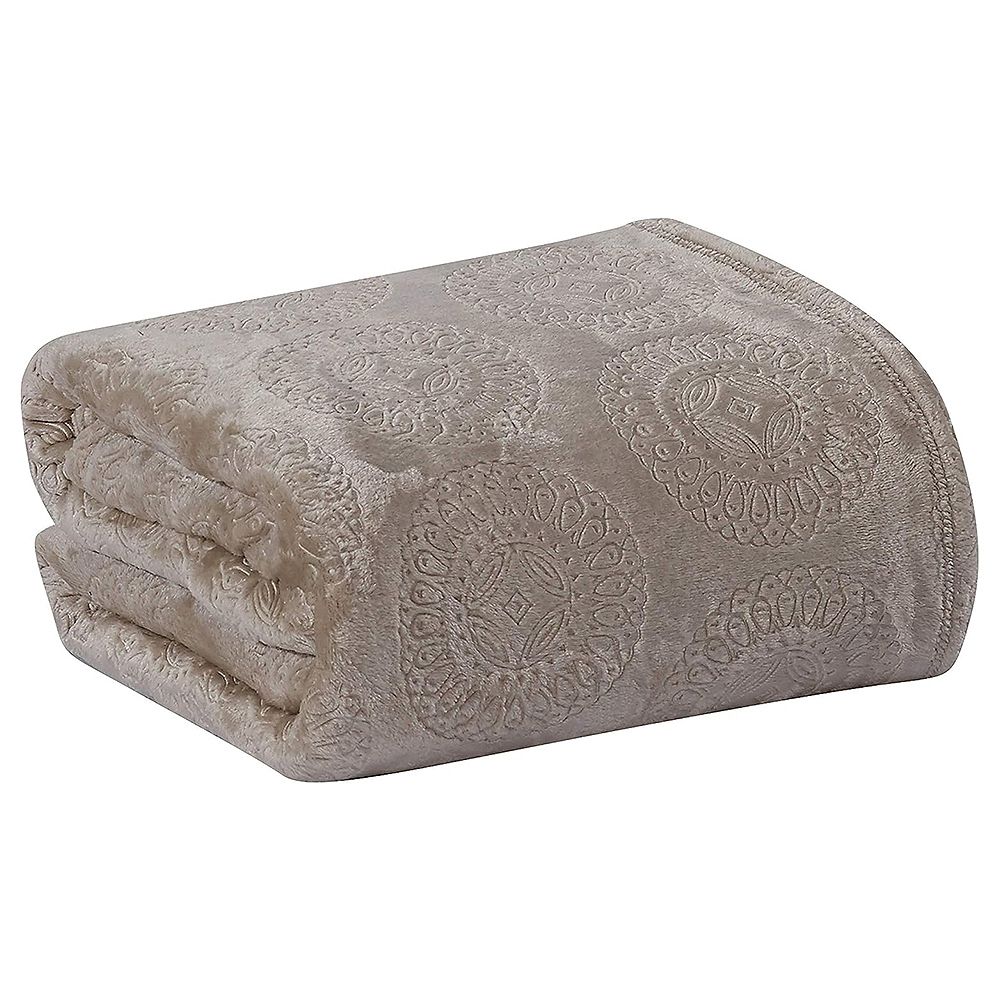 SimpleElegance Sunburst Medallion Embossed Plush Throw Blanket
