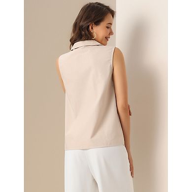 Sleeveless Blouses for Women's Work Button Down Collared Linen Tops