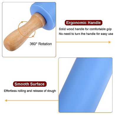 Silicone Rolling Pins for Baking 9 Inch Wooden Handle Non Stick Rolling Pin