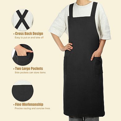Cotton Linen Apron, Cross Back Apron with Pockets, Cooking Aprons Dress ...
