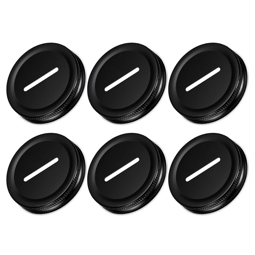 6Pcs Coin Slot Bank Lid for Mason Jar, Regular Mouth Tin Plate Caps Inserts