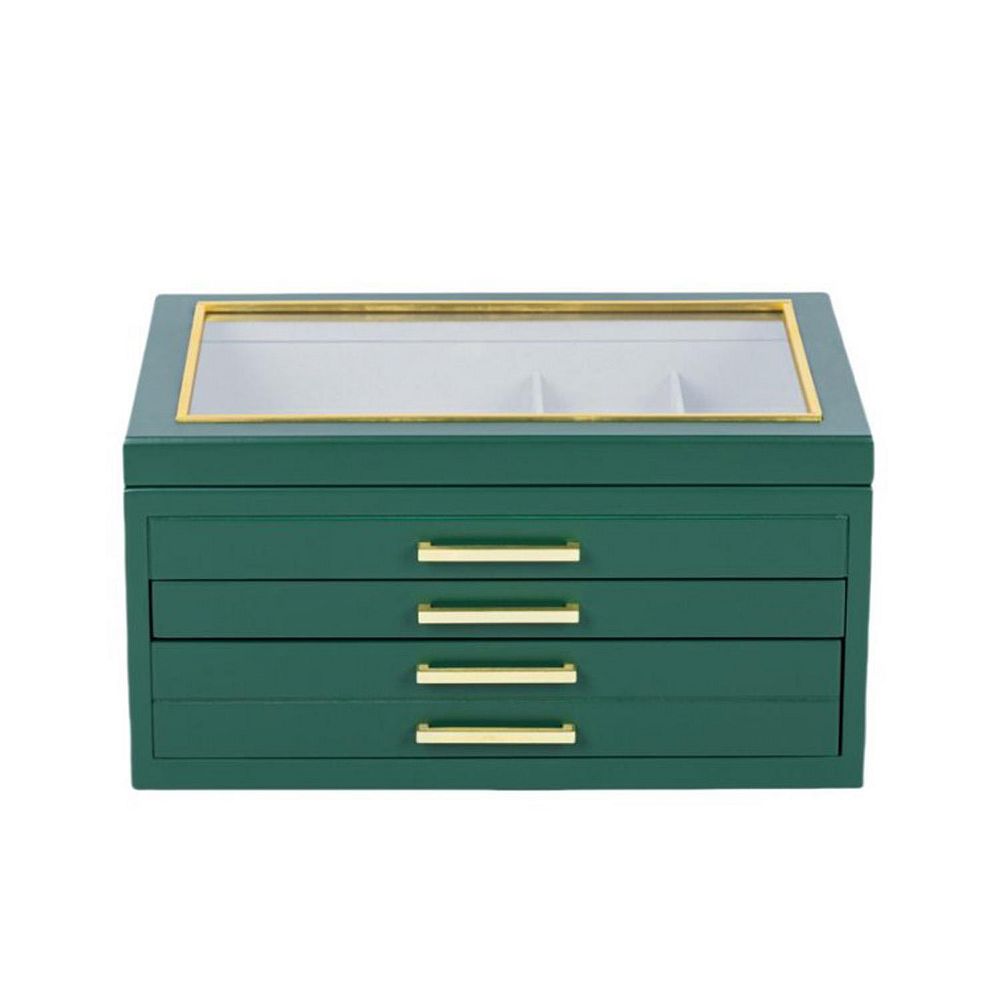 Large Contemporary Jewelry Box with 4 Drawers and Glass Top