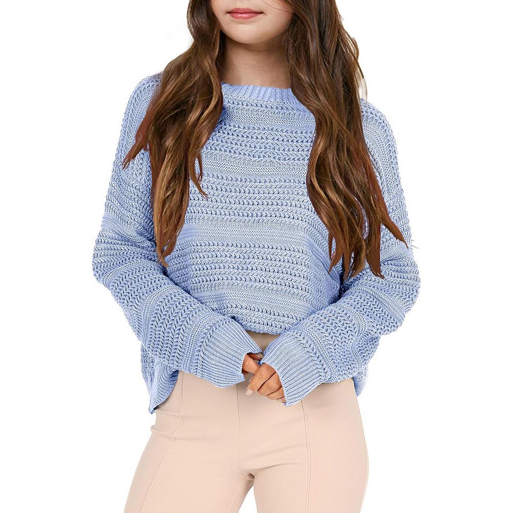 Girls Pullover Sweater Crewneck Long Sleeve Solid Soft Knit Sweater