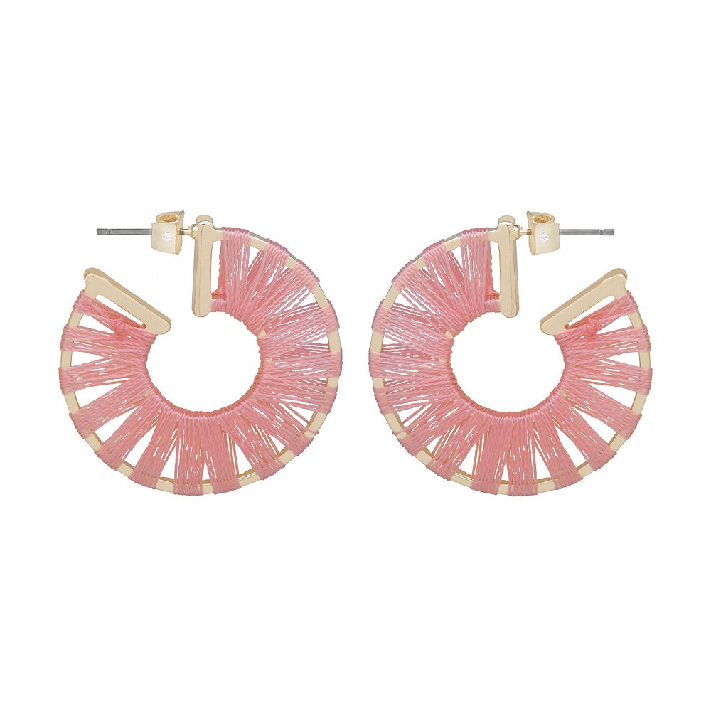 LC Lauren Conrad Gold Tone Thread Wrapped Statement Hoop Earrings