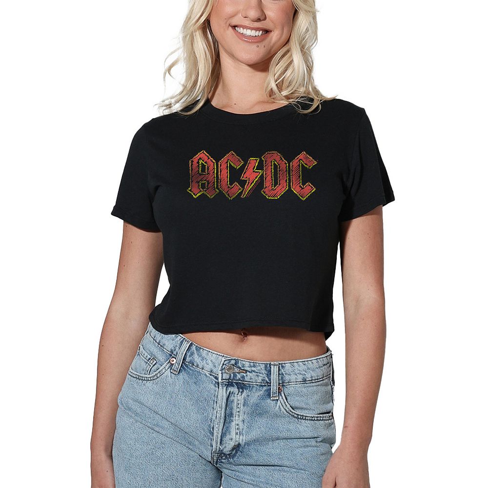 Juniors' AC/DC Hand Drawn Logo Graphic Crop Tee