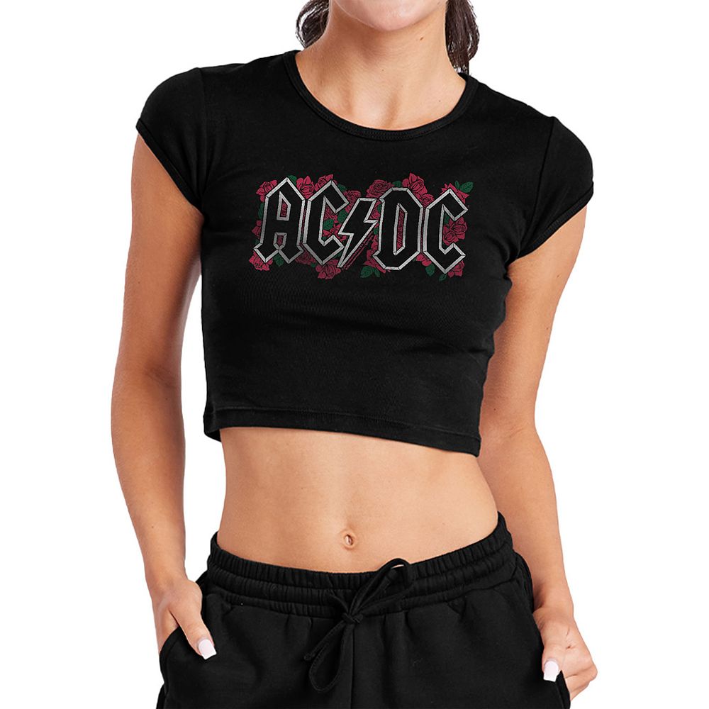 Juniors' AC/DC Roses Logo Crop Top