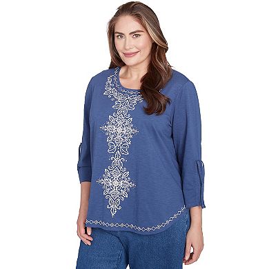 Plus Size Alfred Dunner Embroidery Centered Tie Sleeve Top