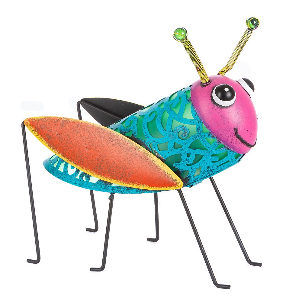 Gerson Whimsical Solar Powered Metal Grasshopper Outdoor Décor