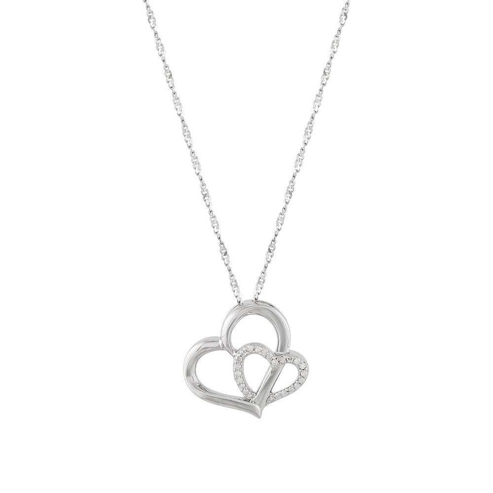 Sterling Silver 1/10 Carat T.W. Diamond Interlock Double Heart Pendant ...