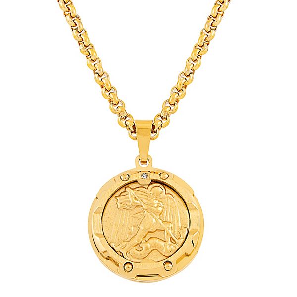 Ion-Plated Stainless Steel Diamond Accent St. Michael Medal Pendant ...
