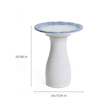 LuxenHome Blue Rim Feather-Pattern White Ribbed 20-Inch Tall Ceramic ...