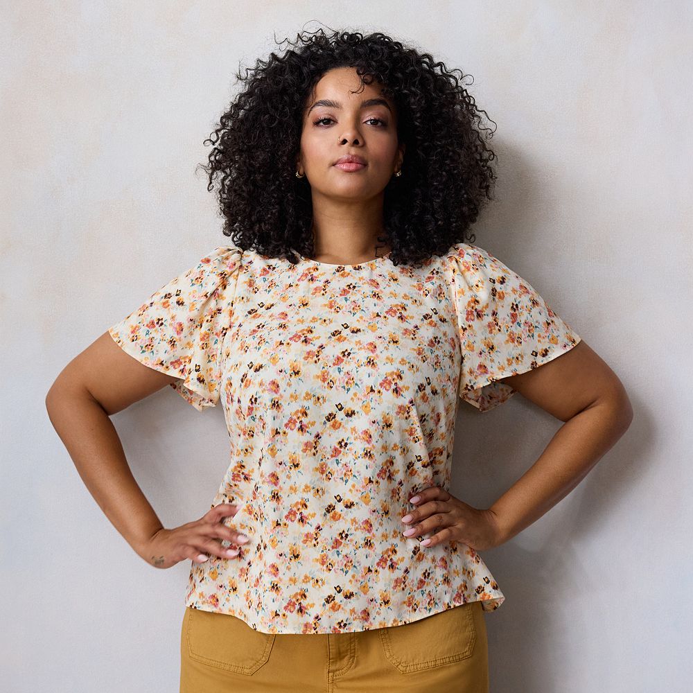 Plus Size LC Lauren Conrad Flutter Sleeve Woven Top