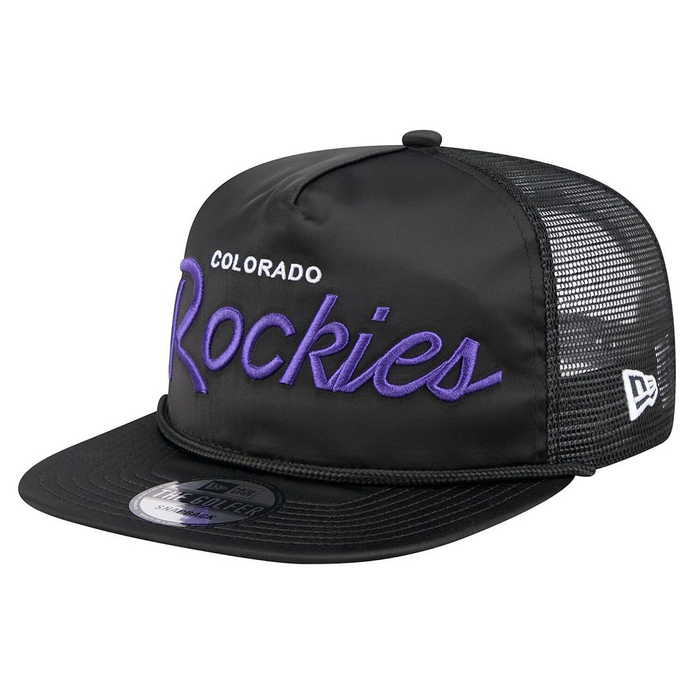 Men's New Era Black Colorado Rockies Retro Satin Script Golfer ...