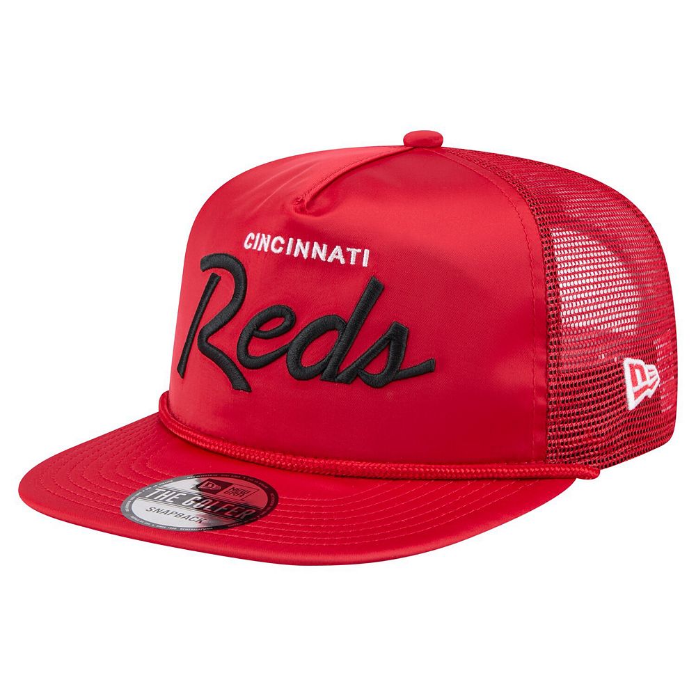 Men's New Era Red Cincinnati Reds Retro Satin Script Golfer Adjustable Hat