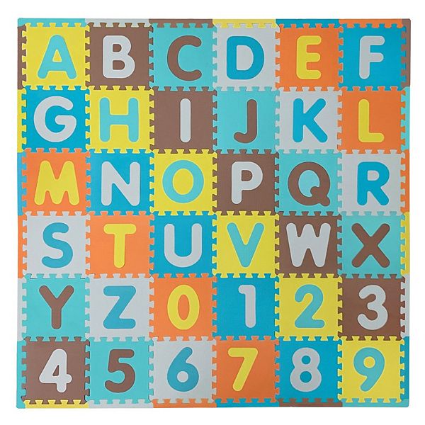 36 Tiles ABC Foam Playmat with 24 Border Pieces 74x 74 Blue & Brown