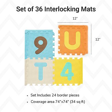 36 Tiles ABC Foam Playmat with 24 Border Pieces 74x 74 Blue & Brown