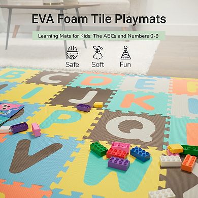 36 Tiles ABC Foam Playmat with 24 Border Pieces 74x 74 Blue & Brown