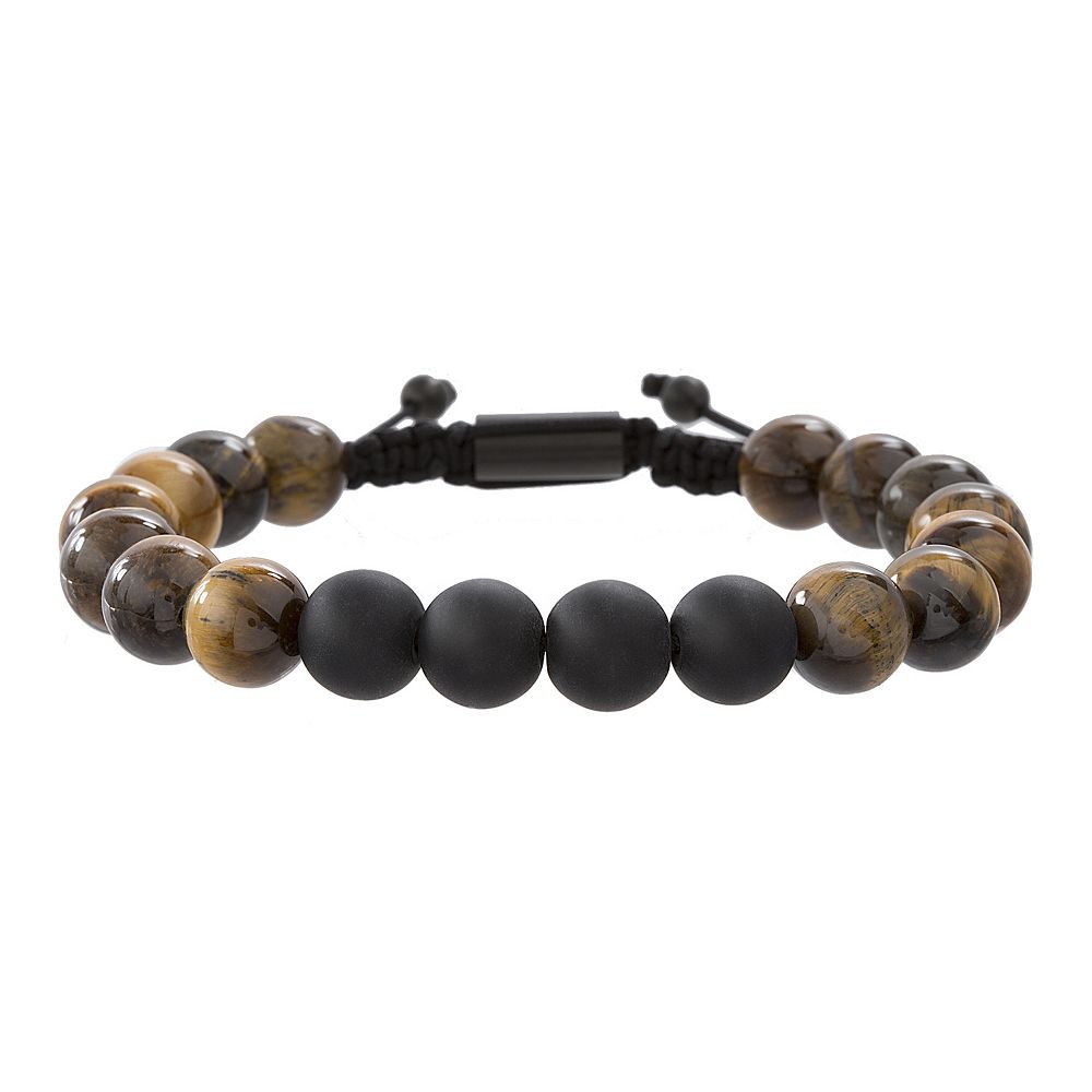 Men's STUDIO 1913 Tiger Eye and Black Agate Beads Adjustable Bracelet