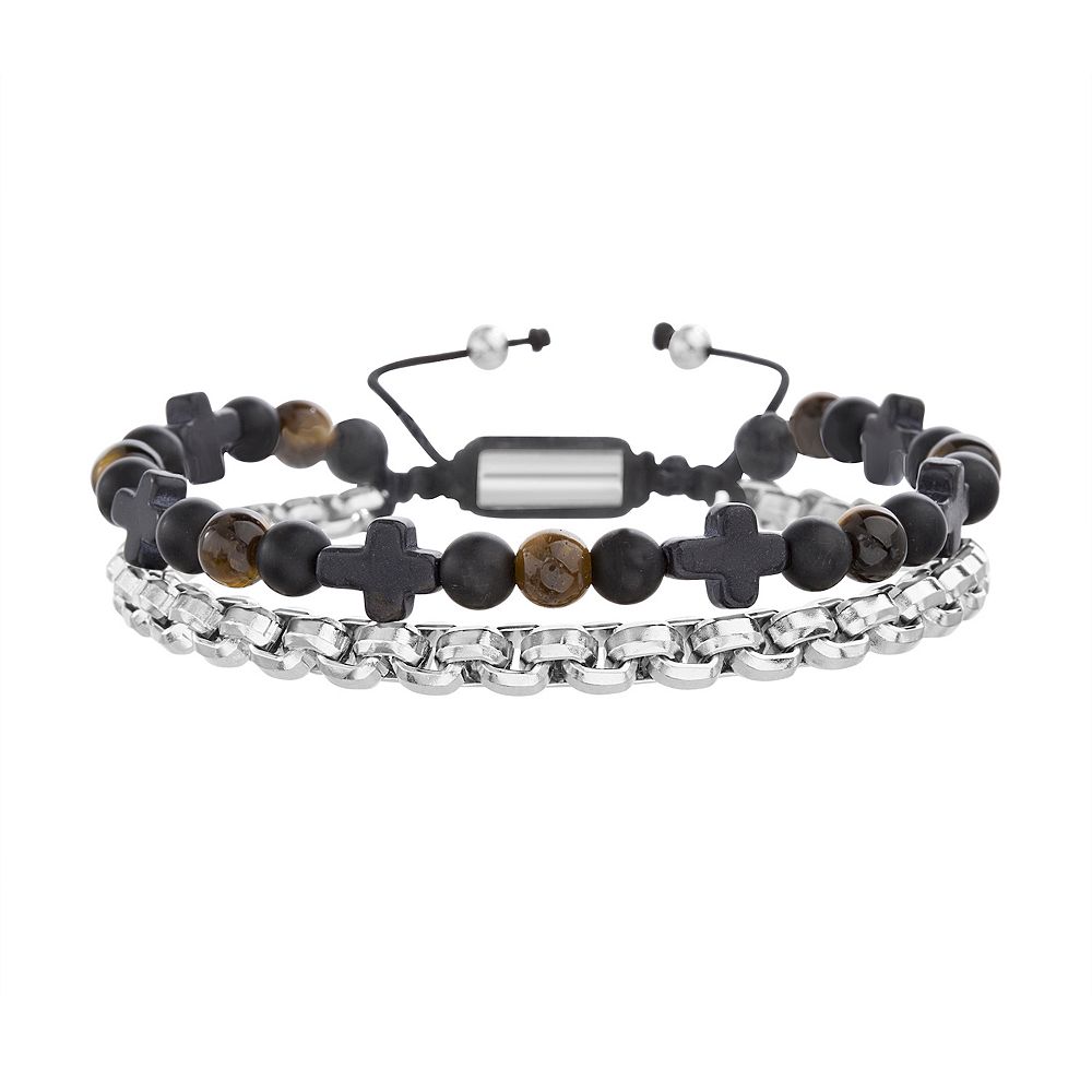 Men's STUDIO 1913 Stainless Steel Turquoise, Tiger Eye, & Black Bead ...