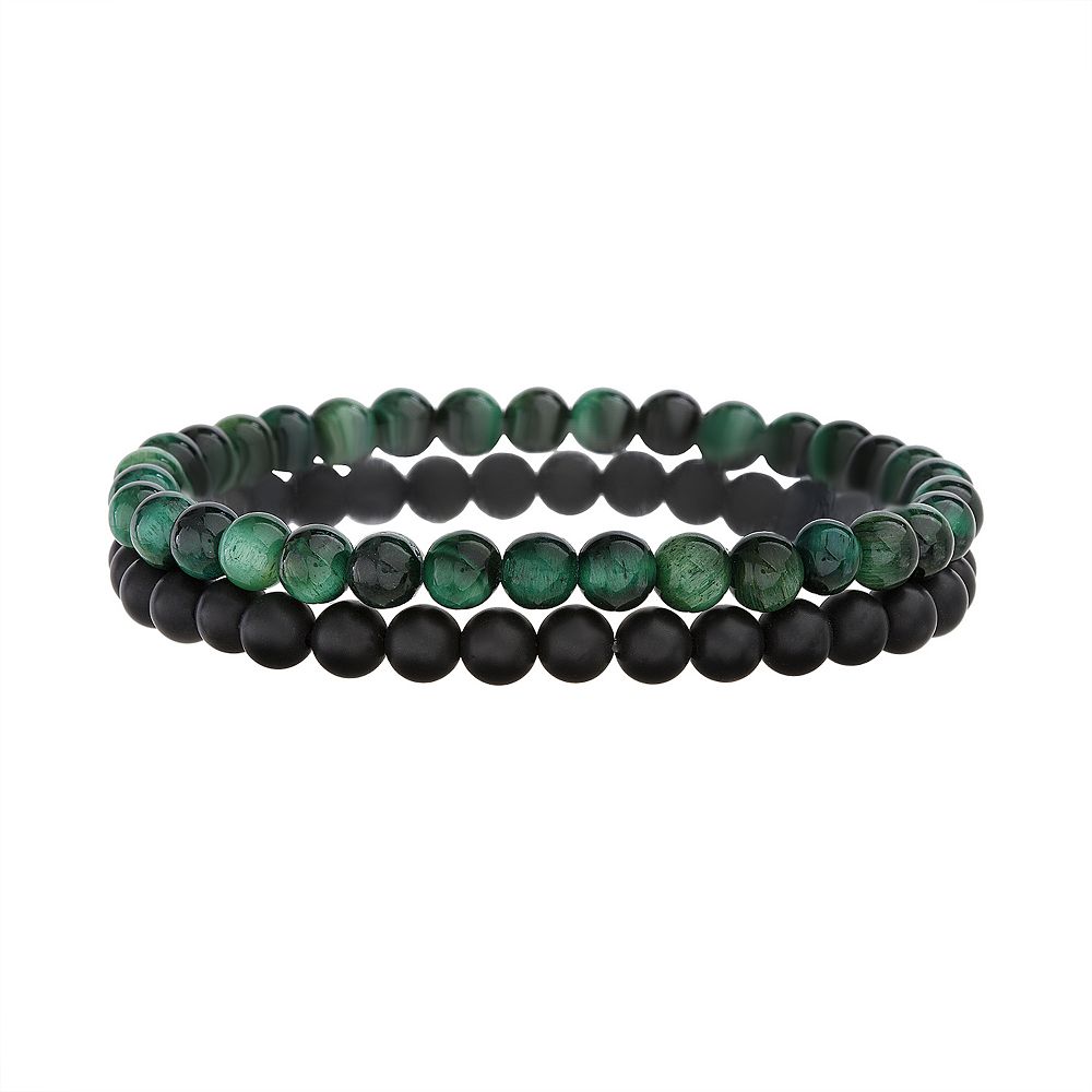 Men's STUDIO 1913 Tiger Eye and Agate Beaded Stretch Bracelet Set