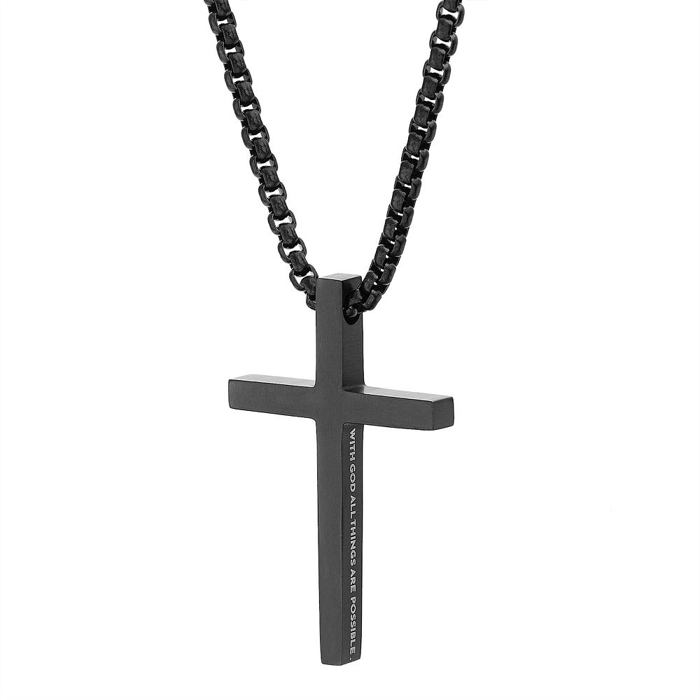 Men's STUDIO 1913 Stainless Steel Black Ion-Plated Matthew 19:26 Cross Necklace
