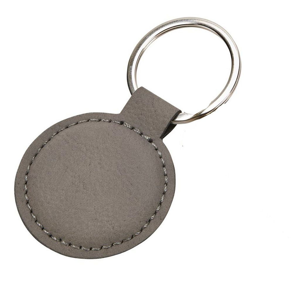 Leatherette Round Grey Keychain