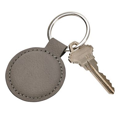Leatherette Round Grey Keychain