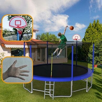 16FT Trampoline with Balance Bar Hoop Reinforced Type Outdoor ...