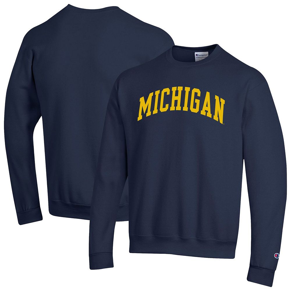 Men's Champion Navy Michigan Wolverines Basic Arch Fleece Pullover ...