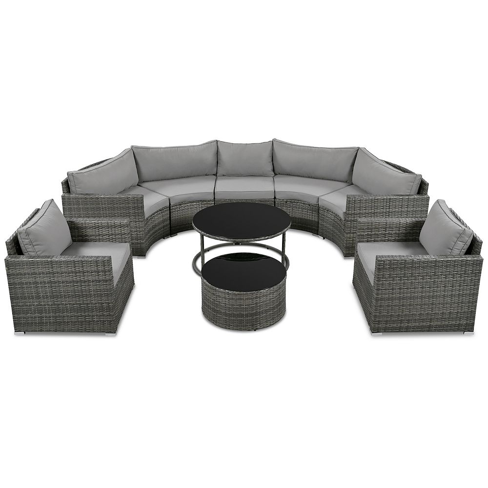 Merax 9-Pieces Outdoor Half-moon Patio Sofa Set, Round Sofa Set, Modern ...