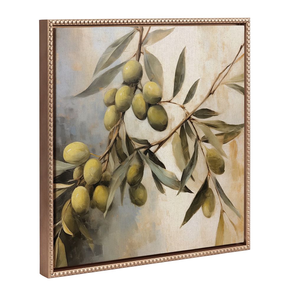 Sylvie Beaded Olive Tree Framed Canvas by The Creative Bunch Studio